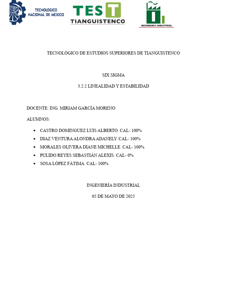Linealidad y Estabilidad Equipo 5 | PDF | Medición | Estadísticas