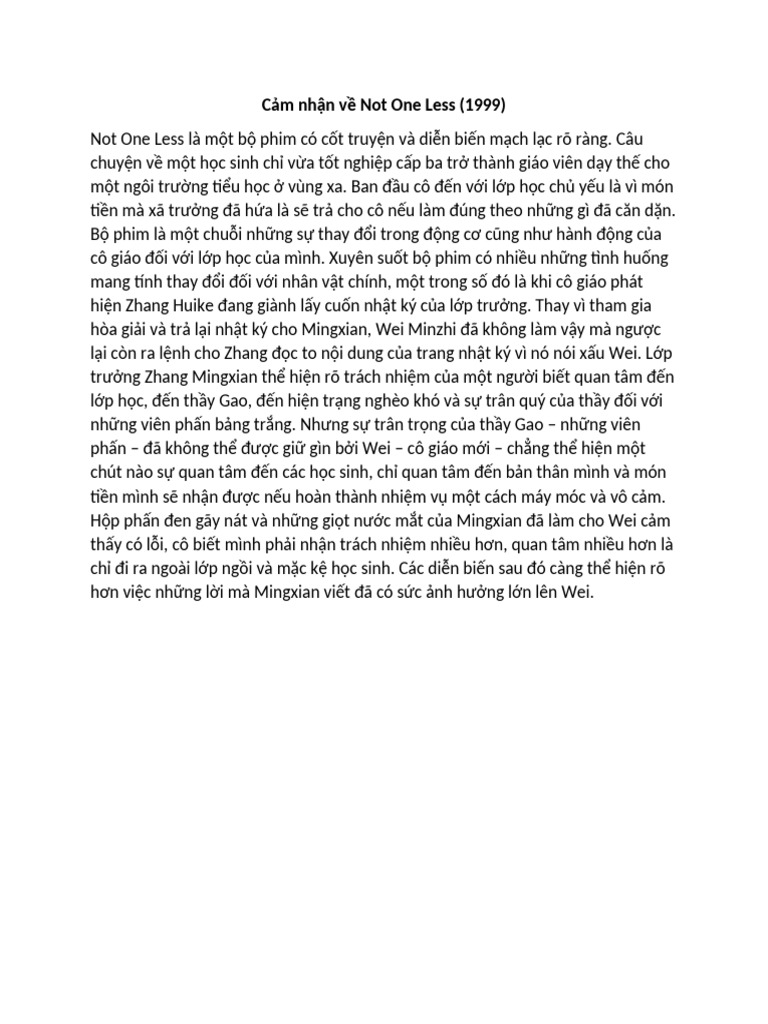 Cảm nhận về Not One Less Nguyen Tuan Kiet | PDF