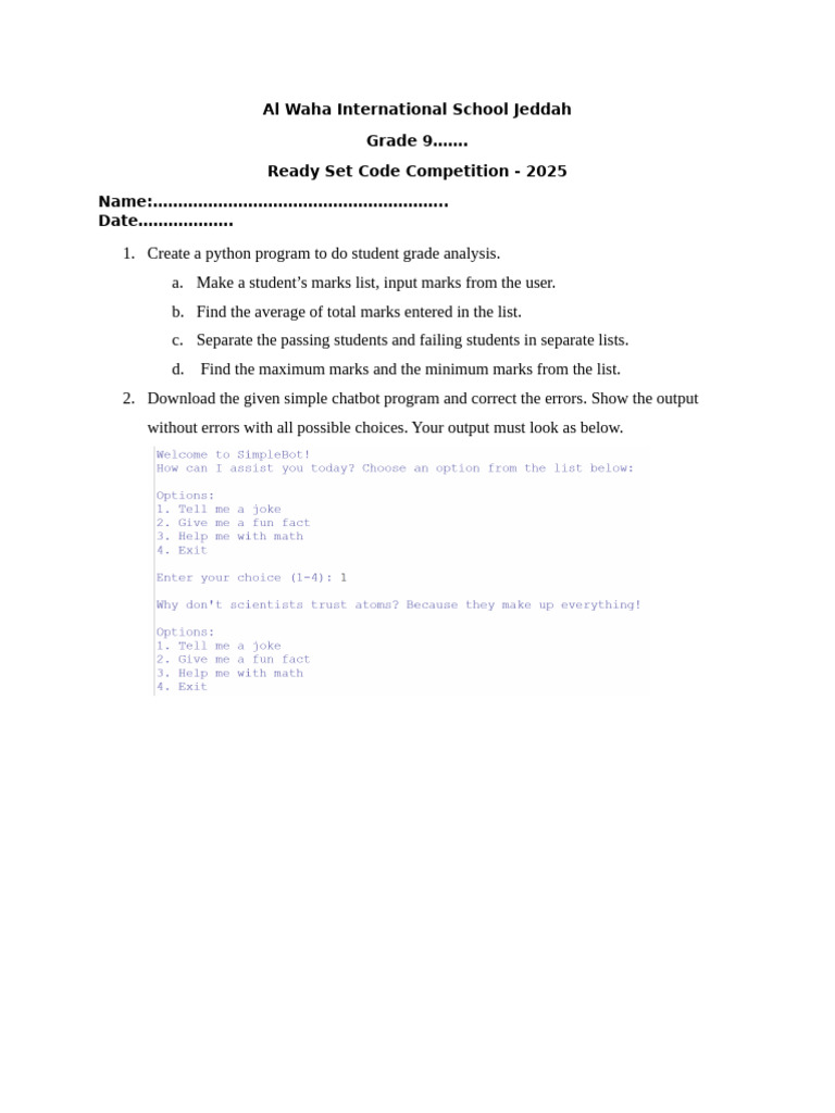 Grade 9 Coding Competition | PDF