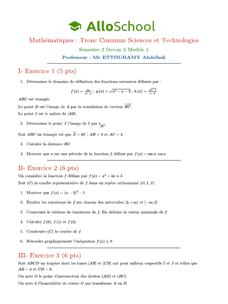 Math Tc Semestre 2 Devoir 2 Modele 1 1 | PDF