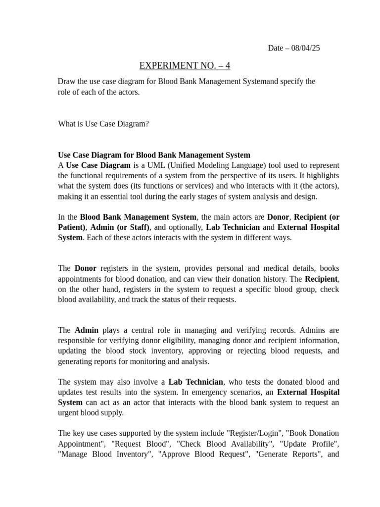 Blood Bank Management System Use Case Diagram | PDF