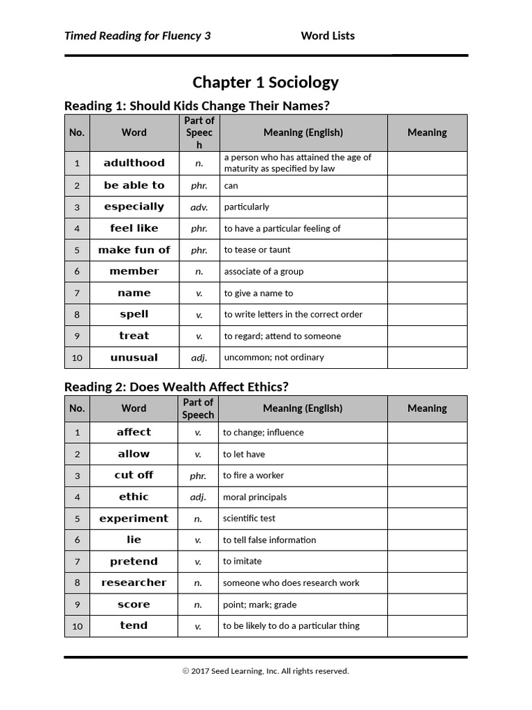 Timed Reading Fluency Word Lists | PDF | Volcano | Sun