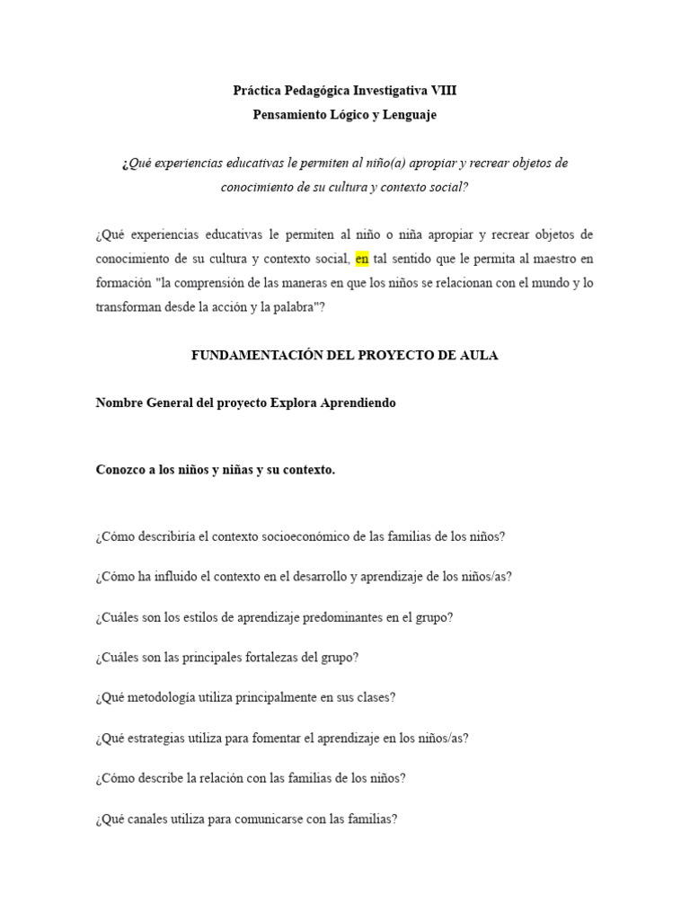 Proyecto Practica VIII | PDF | Aprendizaje | Pensamiento