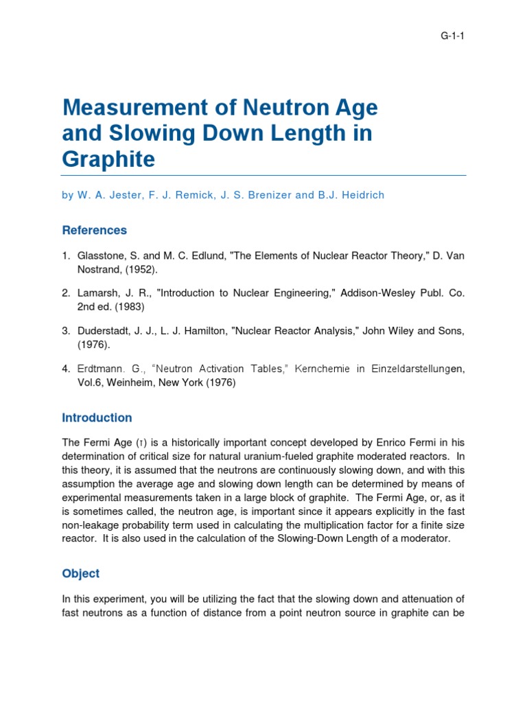 Lab 1 Manual - G1 Fermi Age | PDF | Neutron | Electronvolt