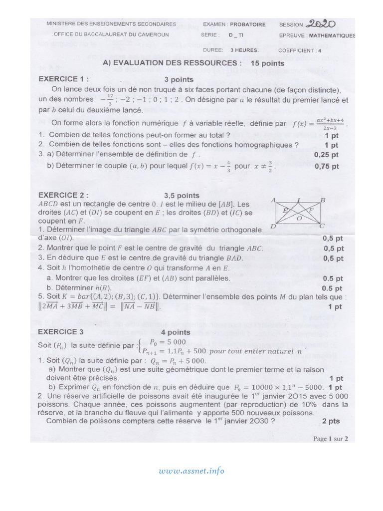 Probatoire D Ti Maths 2020 | PDF
