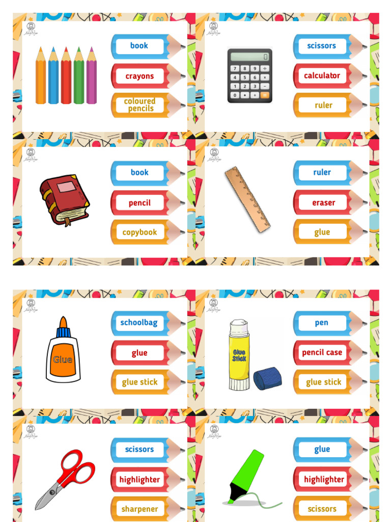 School Supplies Cards | PDF