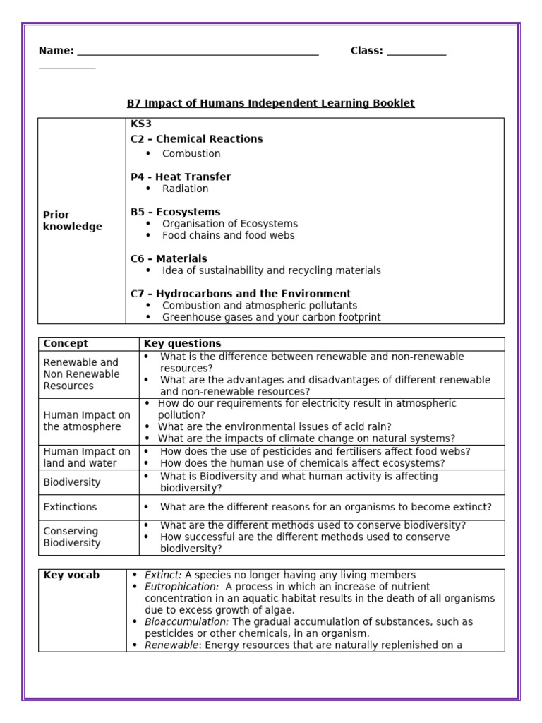 B7 Independent Learning Booklet | PDF | Fuels | Human Impact On The ...