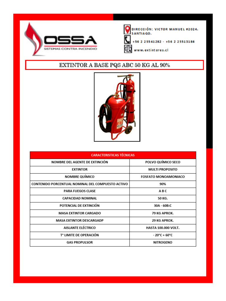 Extintor PQS ABC 50 kg: Características | PDF