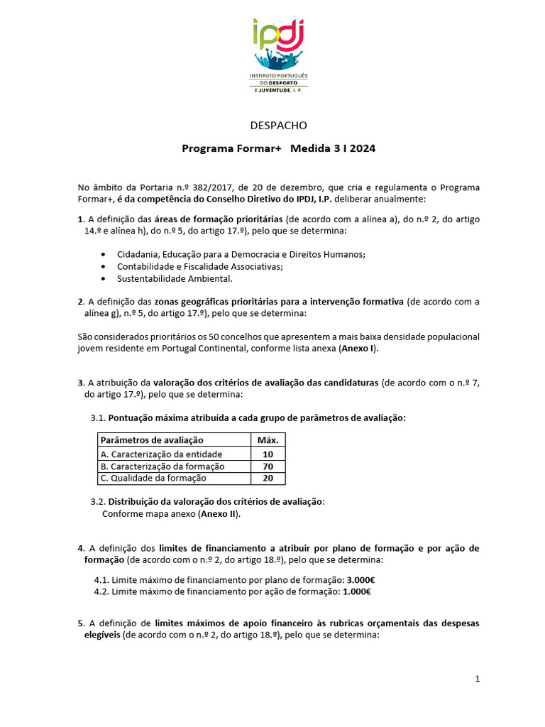 Despacho Deliberacoes Formar - Med3 2024 - Com - Anexos | PDF