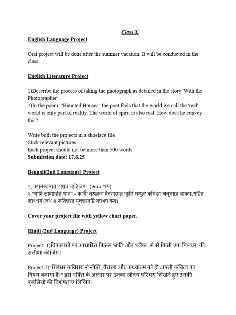 Class X Projects of ENG LANG, 2ND LANG | PDF