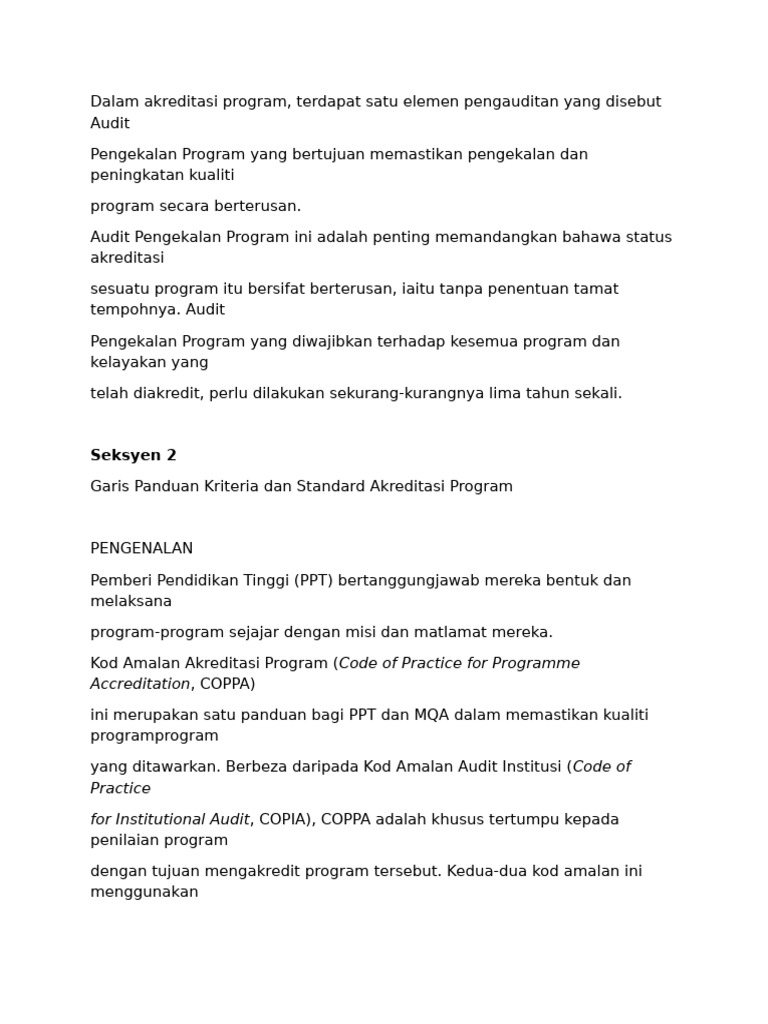 Garis Panduan Kriteria dan Standard Akreditasi Program | PDF