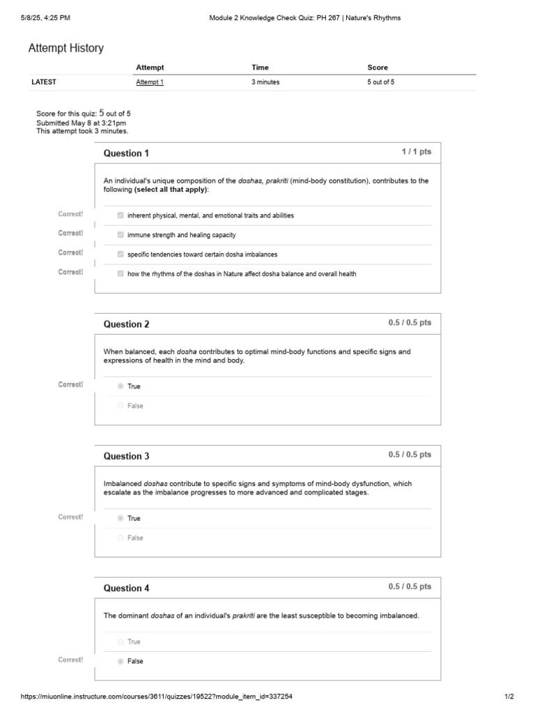 Module 2 Knowledge Check Quiz - PH 267 - Nature's Rhythms | PDF ...