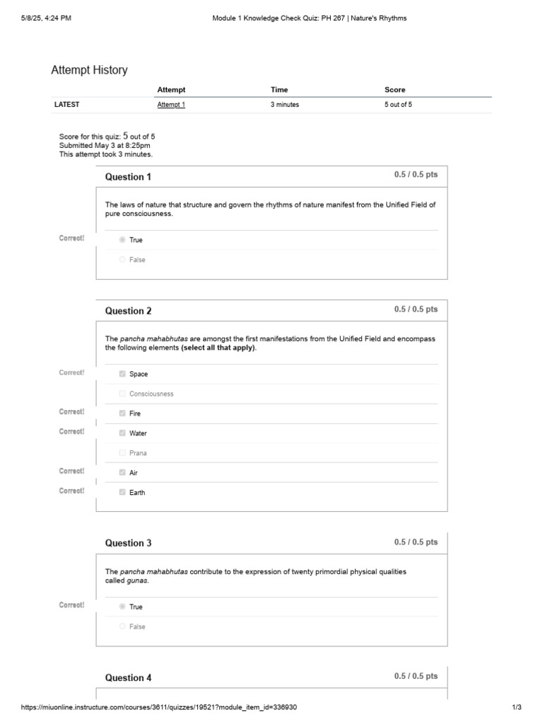 Module 1 Knowledge Check Quiz - PH 267 - Nature's Rhythms | PDF ...