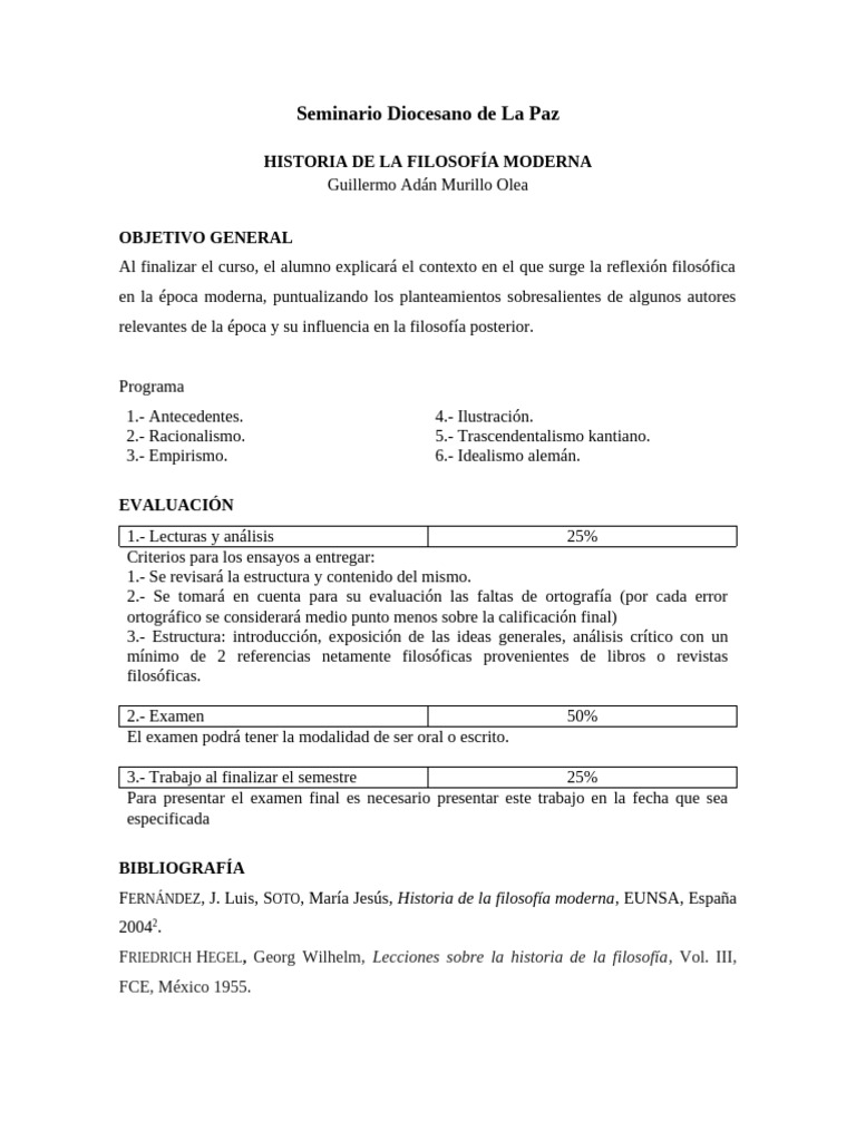 Programa Hist. Filo. Moderna | PDF