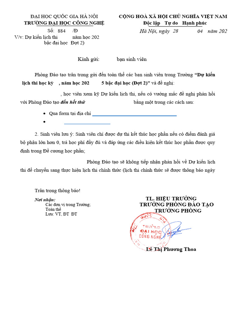 Signed.signed.cv Dự Kiến Lịch Thi Học Kỳ II Năm Học 2024-2025 Bậc Đại Học Đợt 2 (Gửi Sinh Viên ...