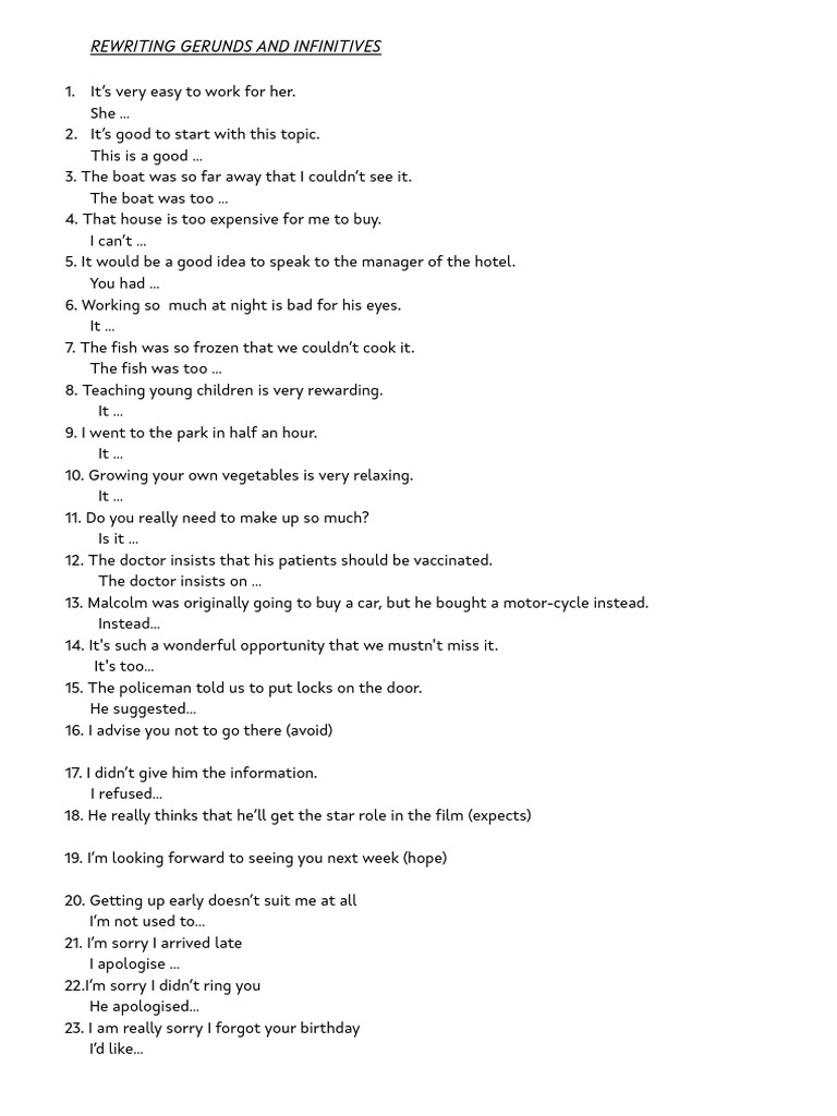 Rewriting Gerunds Infinitives | PDF