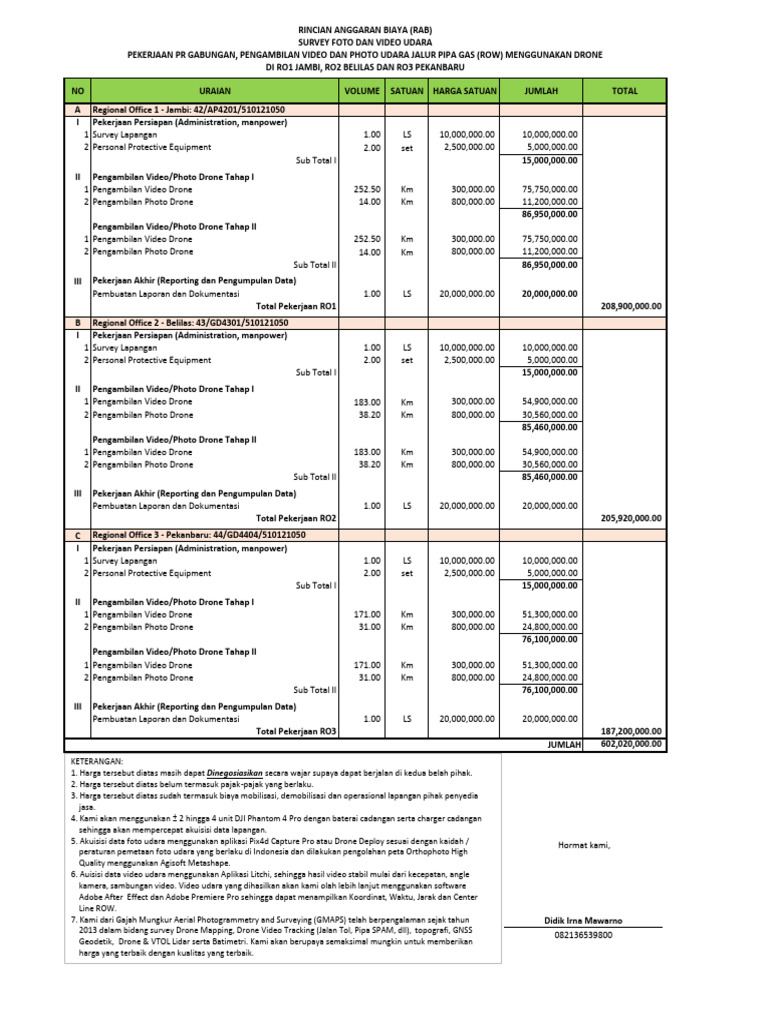 RAB Rev 1 OK - Survey Foto & Video Udara Jalur Pipa GAS RO1 Jambi, RO2 Belilas Dan RO3 Pekanbaru ...