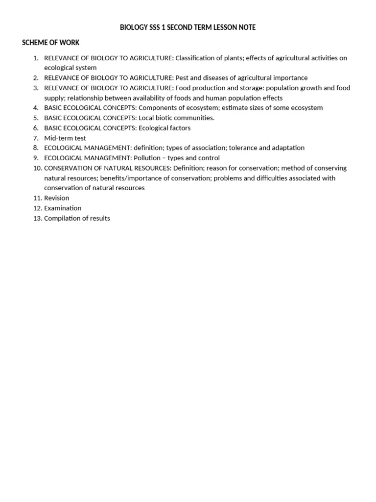 Biology Sss 1 Second Term Lesson Note | PDF | Soil | Forests