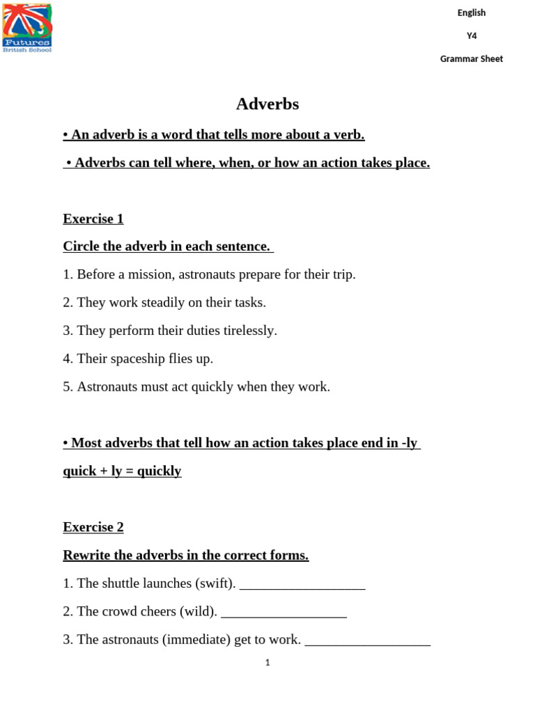 Adverbs Worksheet | PDF