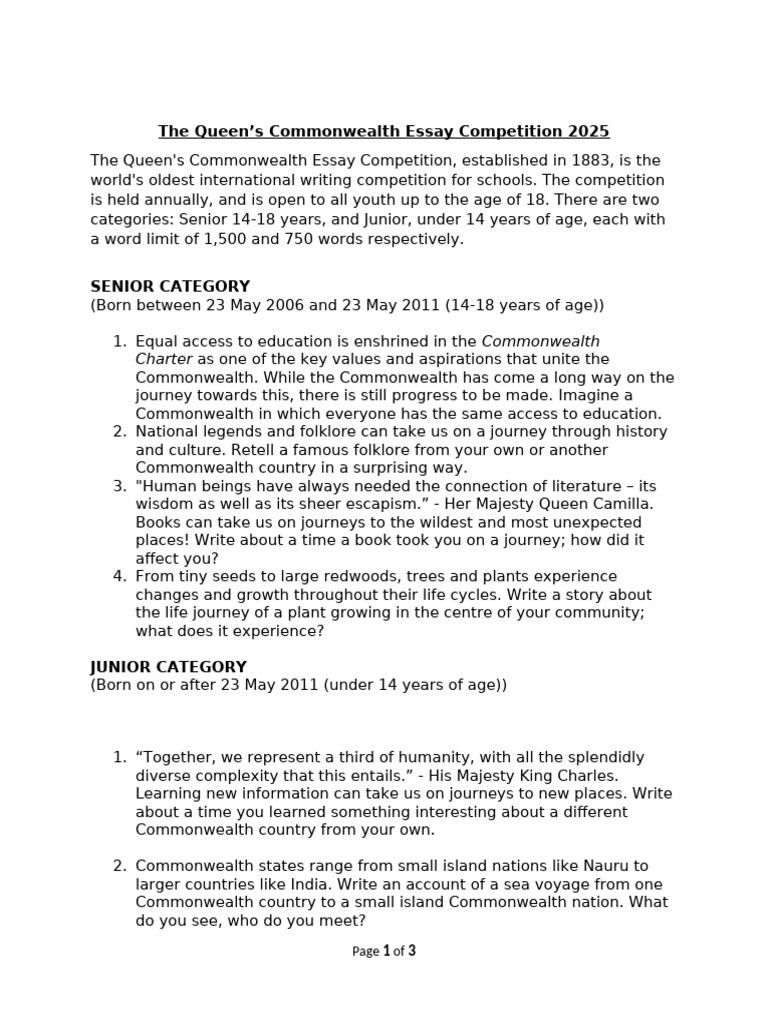 The Queens Commonwealth Essay Competition 2025 | PDF | Essays