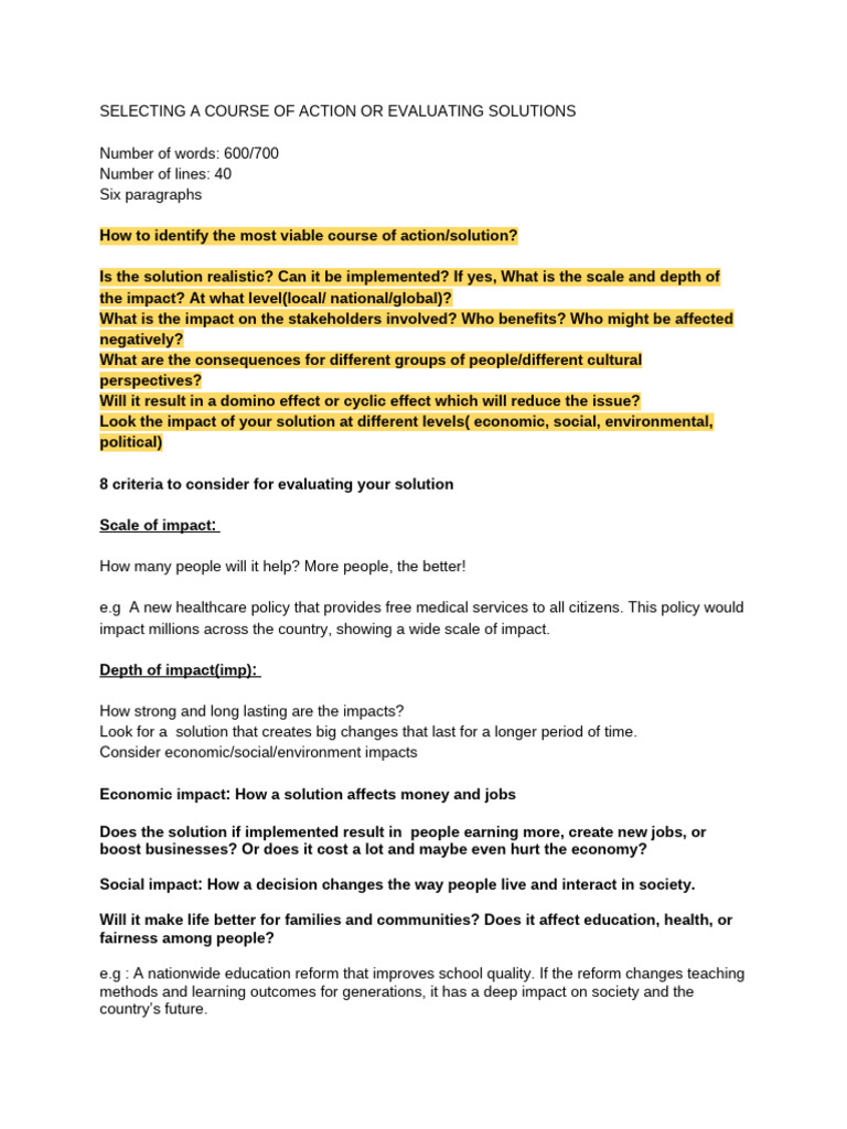 Evaluating Solutions cheat sheet | PDF | Evaluation | Policy