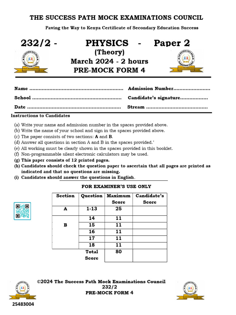 Physics Pp2 Qs Pre-Mock 2024 | PDF | Waves | Optics