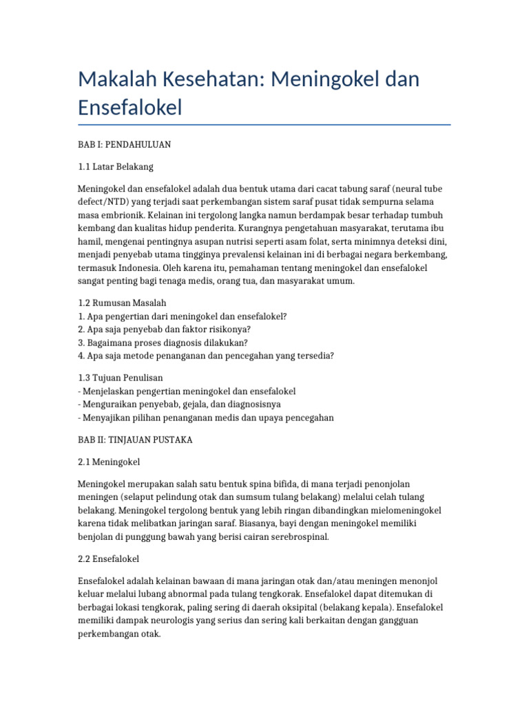 Makalah Meningokel Ensefalokel | PDF