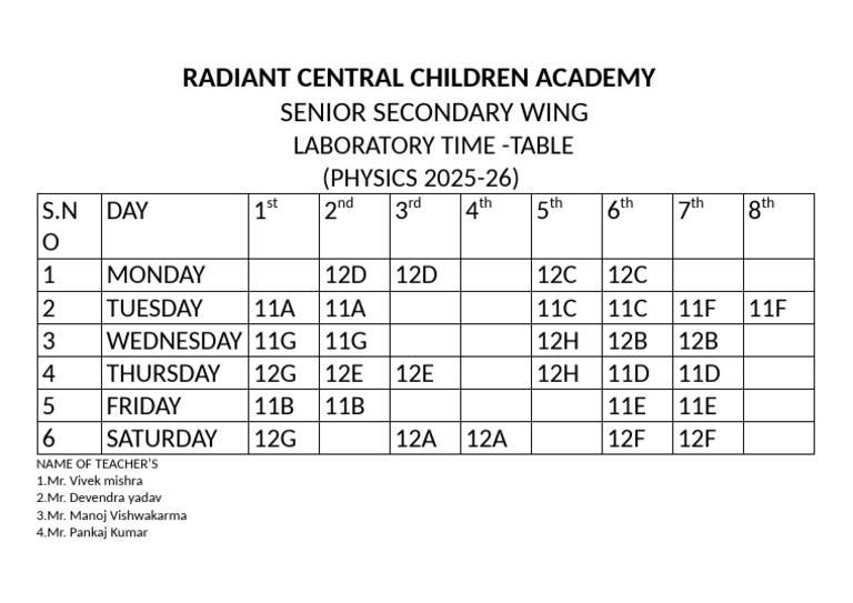 NEW Time Table 2025-26 | PDF