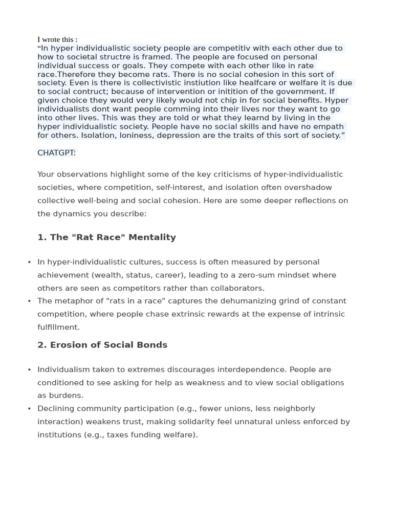 Hyper Individualistic Society | PDF | Individualism | Society