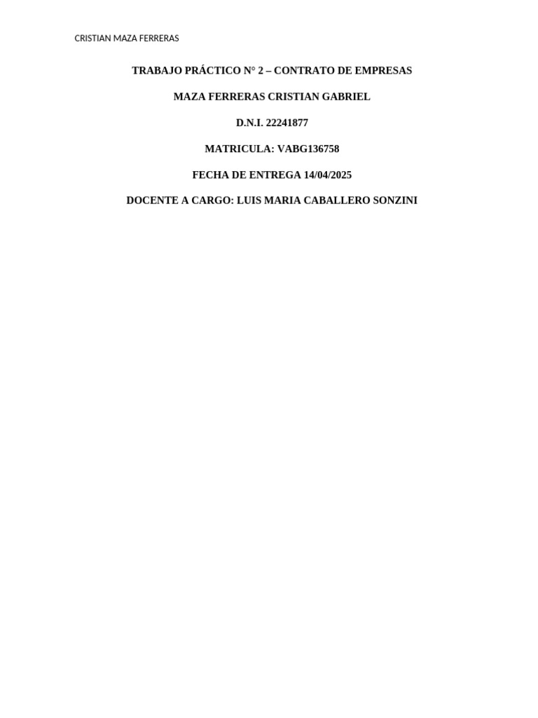 TP2 Contratos de Empresas | PDF | Documentos legales | Derecho privado