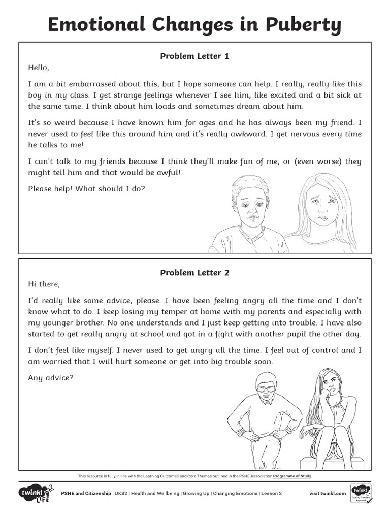T LF 2549711 Rshe Emotional Changes During Puberty Problem Letters Activity - Ver - 1 | PDF