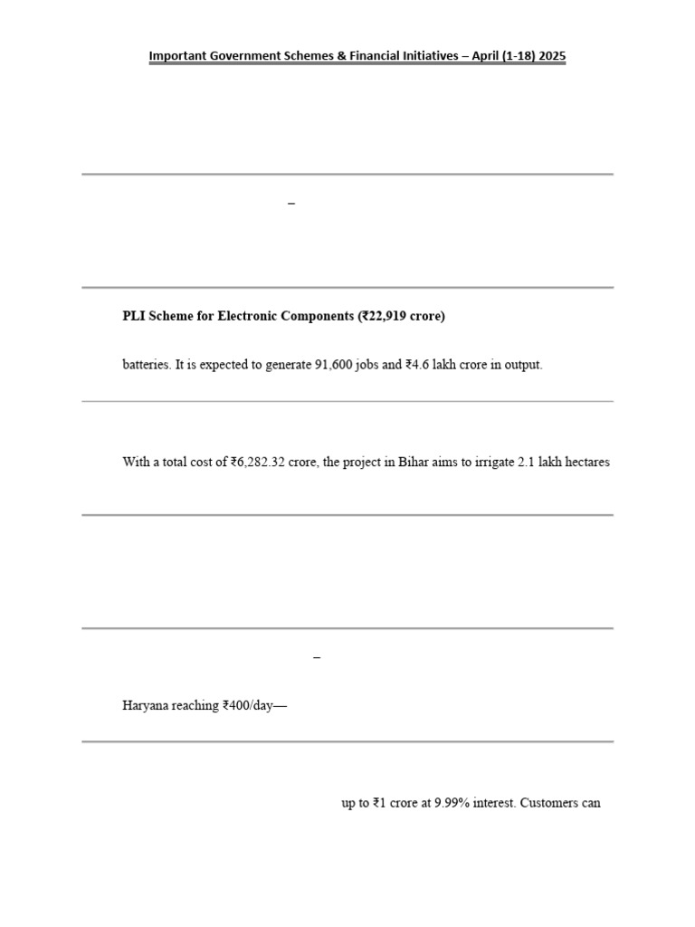 Key Government Schemes April 2025 | PDF | Banking | Economies
