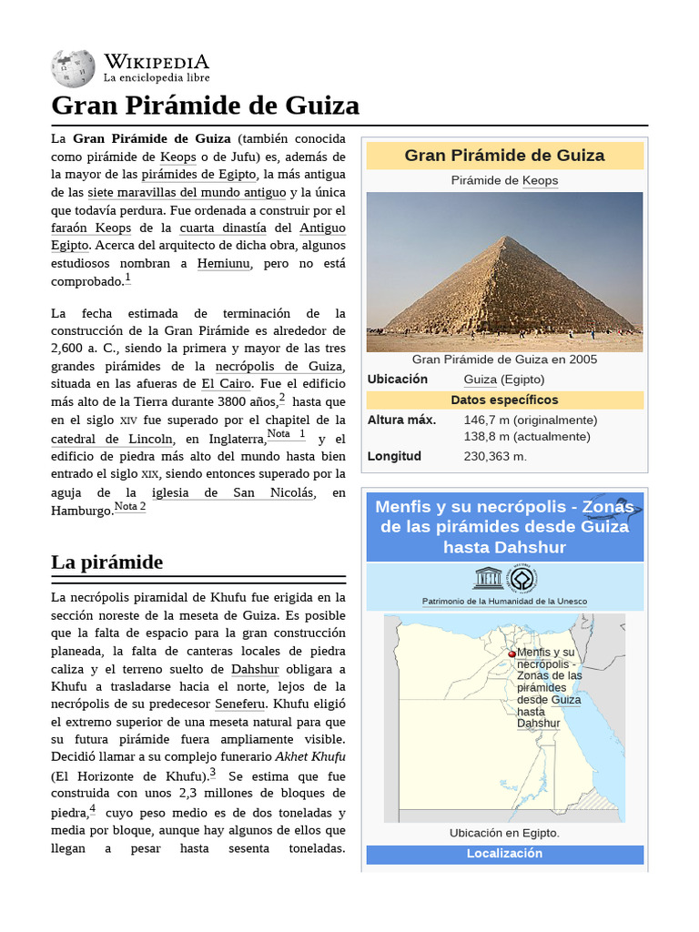 Gran Pirámide de Guiza: Maravilla Antigua | PDF | Antiguo Egipto