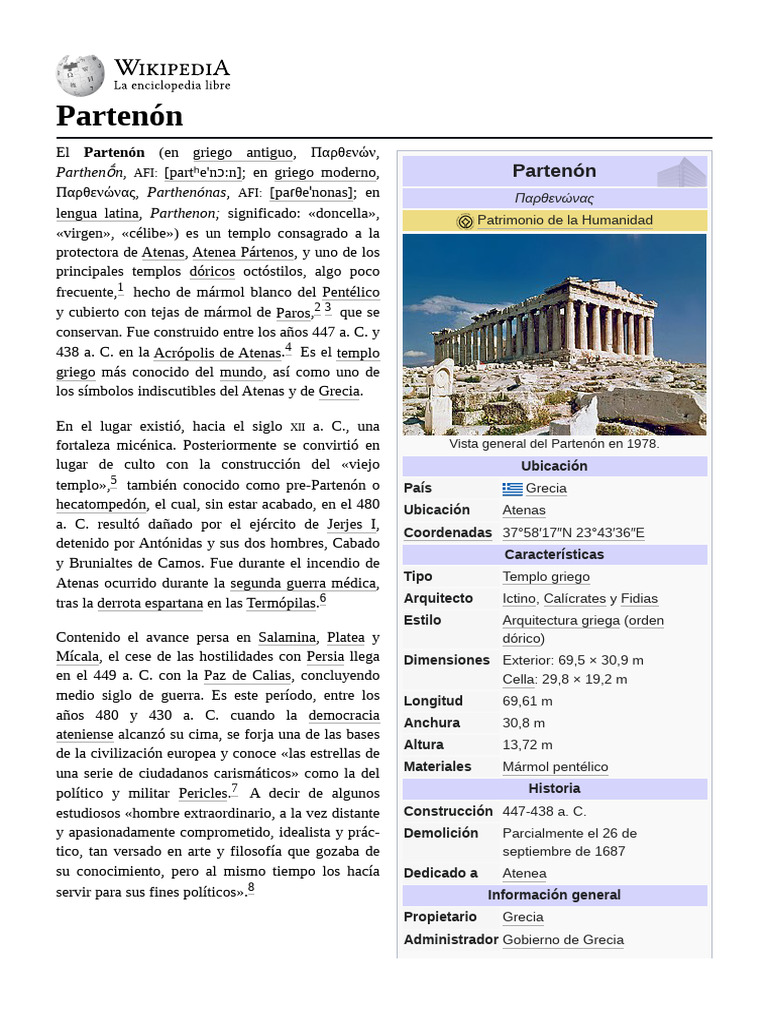 Historia del Partenón en Atenas | PDF