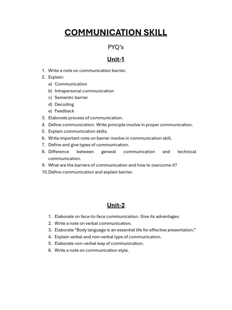 FY B.pharm COMMUNICATION SKILL PYQ's | PDF | Communication | Nonverbal Communication