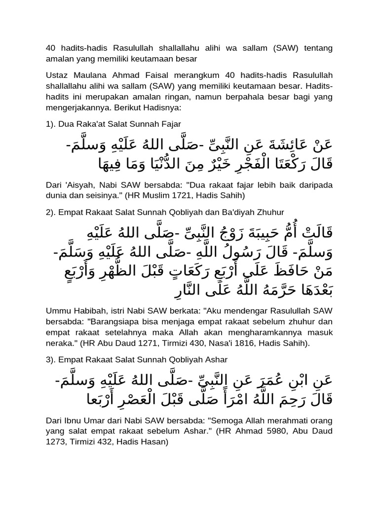 40 Hadis Amalan Ringan Berpahala Besar | PDF