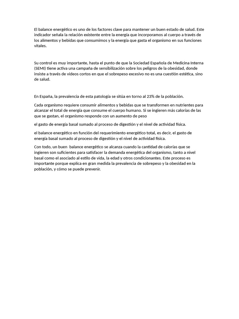 El Balance Energético Es Uno de Los Factores Clave para Mantener Un ...