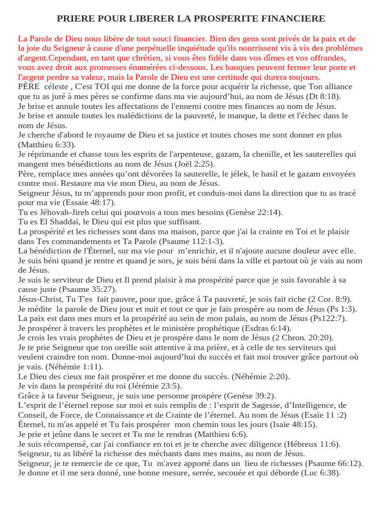 Prière pour débloquer la prospérité financière | PDF | Contenu de la Bible