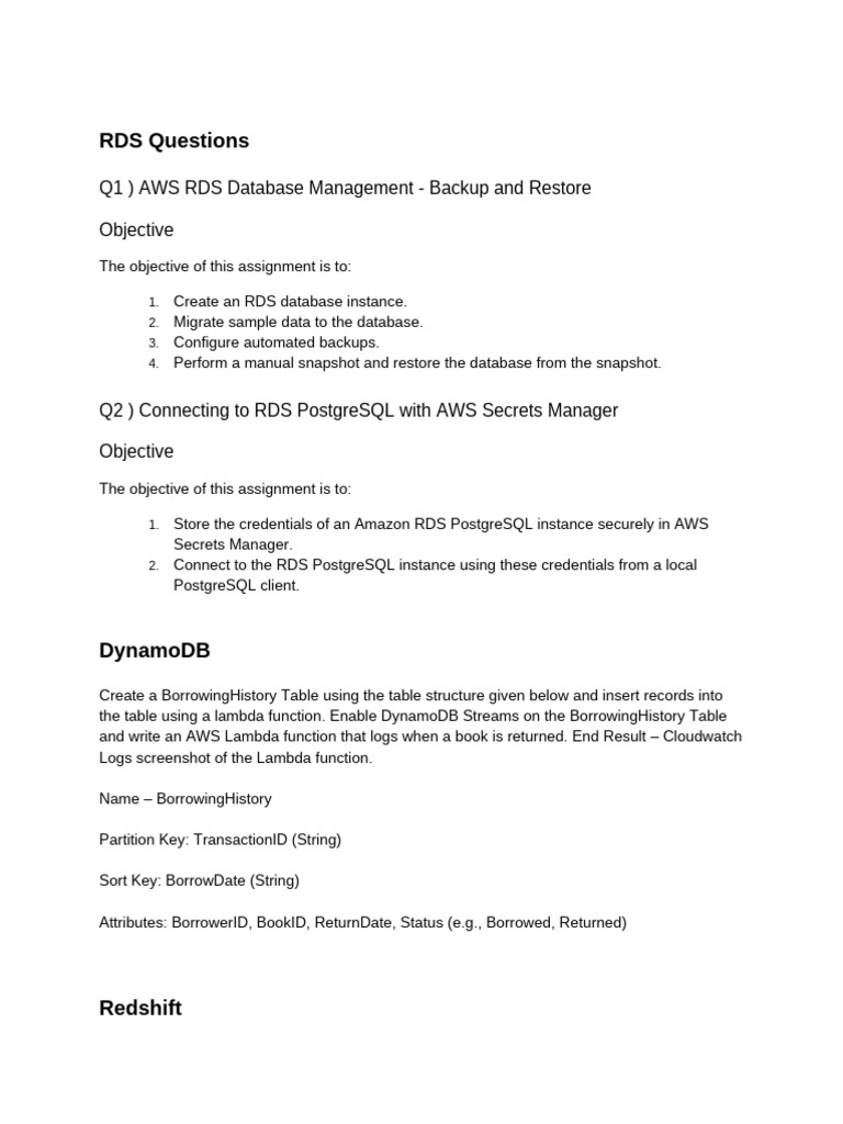 AWS DE Assignment Day4 DynamoDB&RDS | PDF