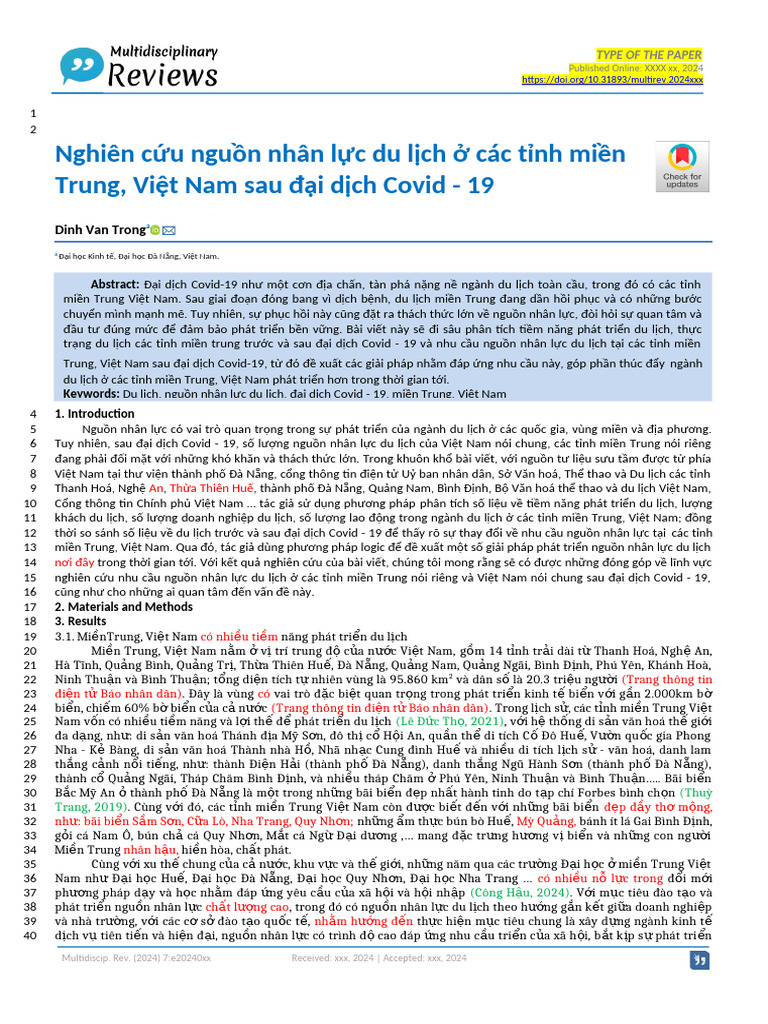 Template For Multidisciplinary Reviews - 2024 - Updated | PDF