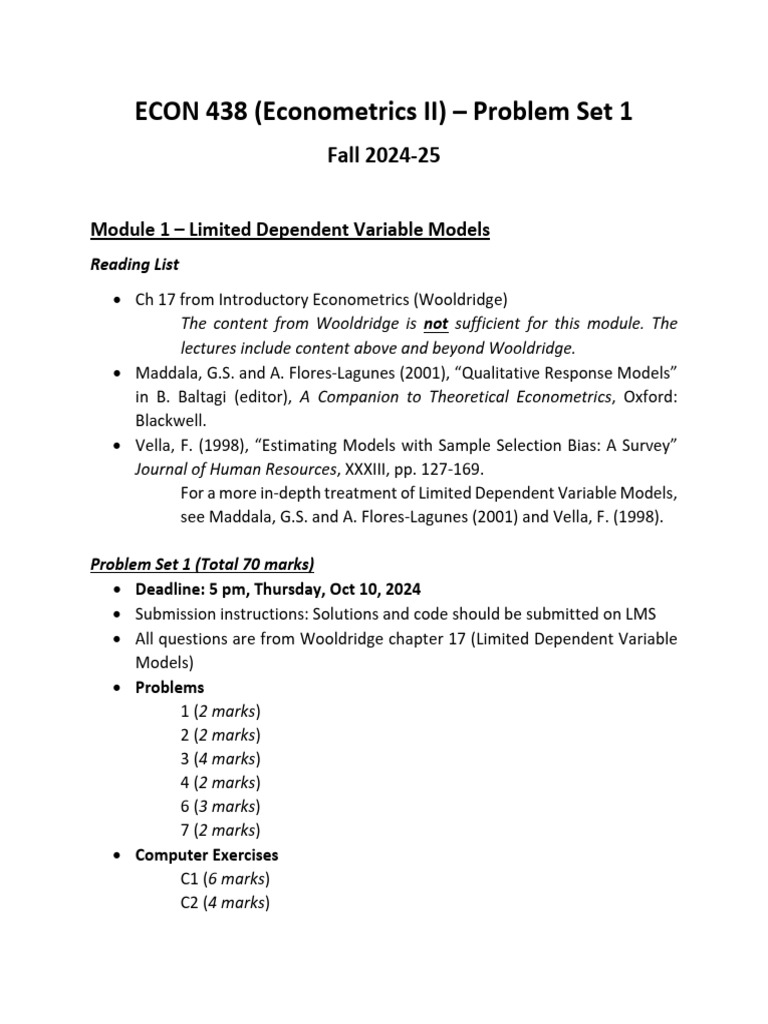 Problem Set 1 Questions | PDF