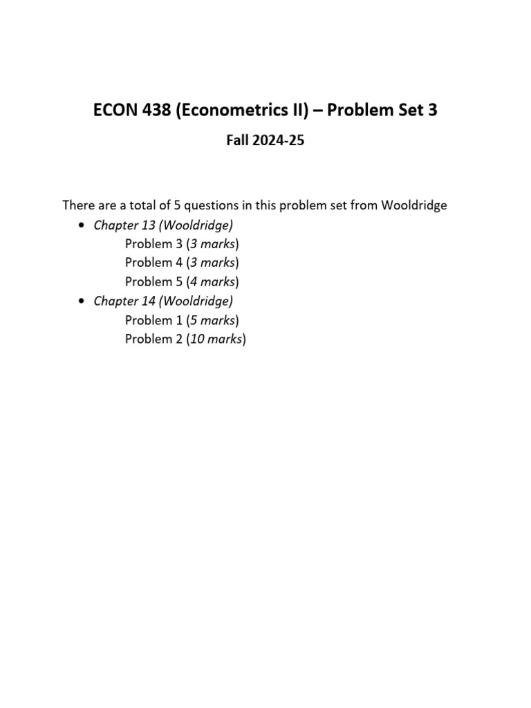 ECON 438 Problem Set 3 Overview | PDF