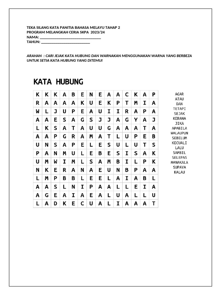 TEKA SILANG KATA PANITIA BAHASA MELAYU TAHAP 1- A | PDF