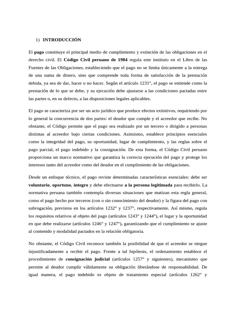 Pago en el Código Civil Peruano: Claves y Normas | PDF | Pagos | Interés