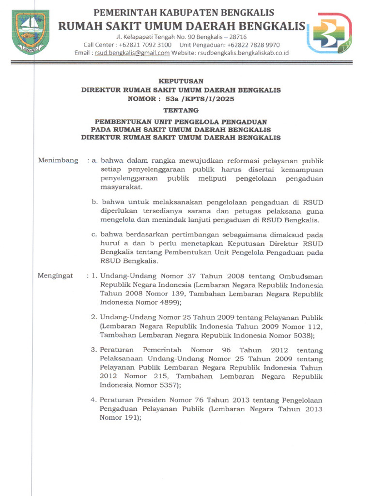 SK Unit Pengelola Pengaduan | PDF