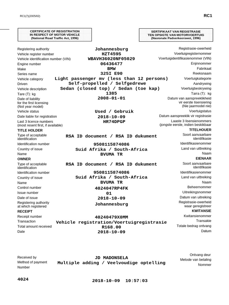 BRNC - certificate cert bmw temba | PDF