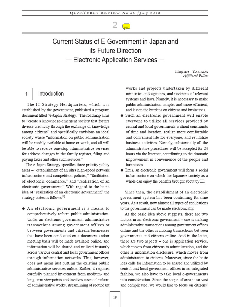 Current Status On Egovernment in Japan and Future Directions | PDF ...