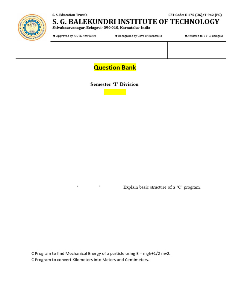 C Programming Question Bank | PDF | Numbers | Control Flow