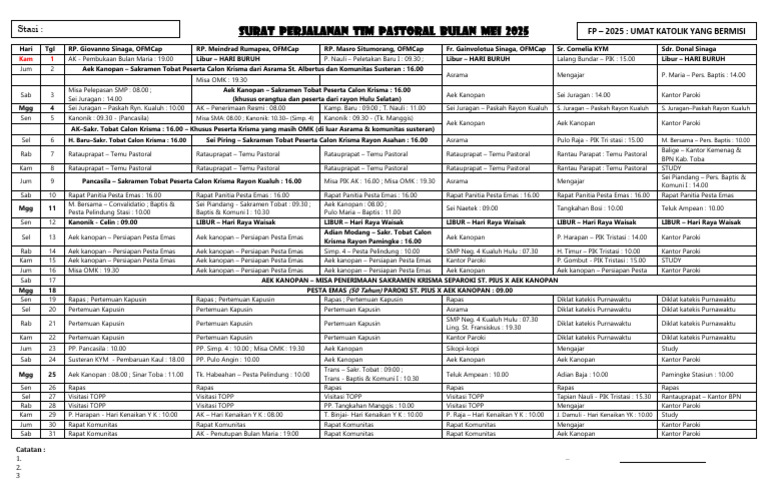 Jadwal Kegiatan Pastoral Mei 2025 | PDF