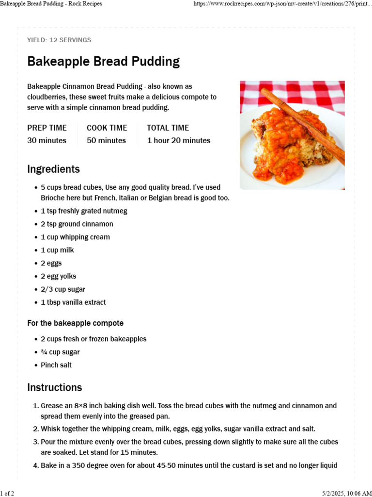 Bakeapple Bread Pudding - Rock Recipes | PDF | Pudding | Breads